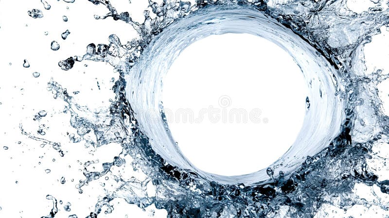 Water Splash Creating a Circular Frame with a White Center, Isolated on ...