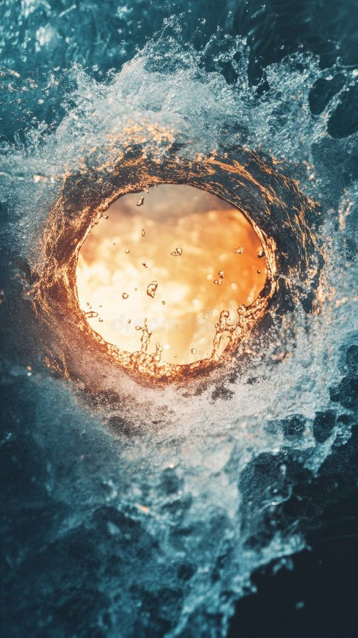 Water Splash Creating a Circular Opening with Warm Light, Dynamic ...