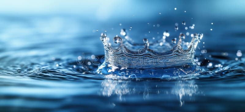 Water Splash Creating Crown Shape Blue Liquid Background Reflections ...