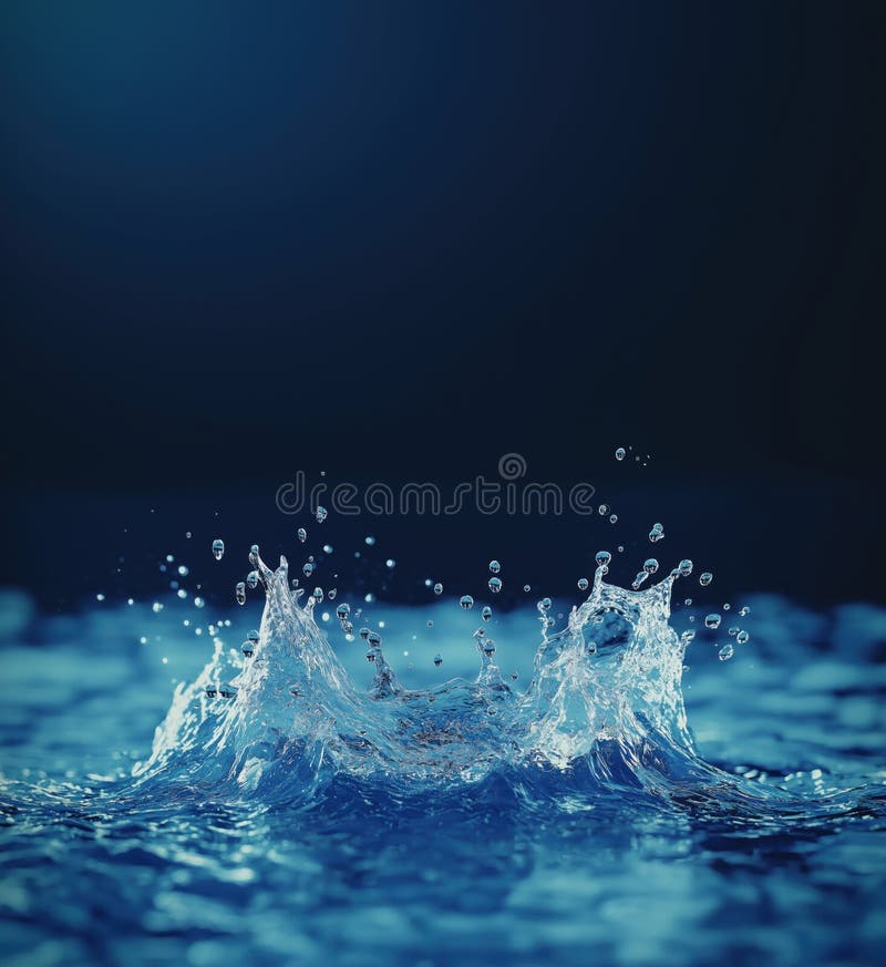 Water Splash Creating Dynamic Droplets in Serene Blue Background Stock ...