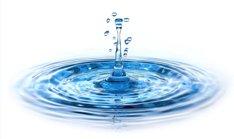 Water Splash Creating Ripples in Clear Blue Liquid with Droplets Stock ...