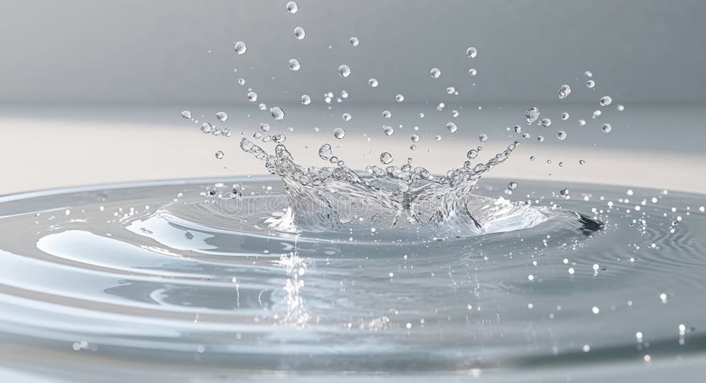 Water Splash Creating Ripples with Droplets in Clear Liquid Surface ...