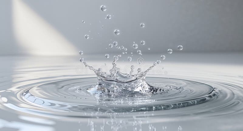 Water Splash Creating Ripples with Droplets in Clear Liquid Surface ...