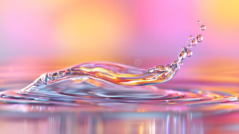 Water Splash Creating Wave with Droplets on Colorful Abstract ...