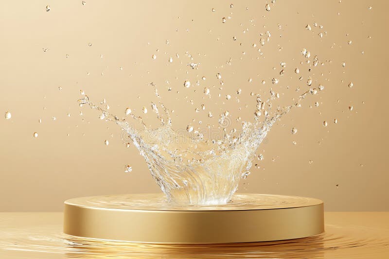 Water Splash Crown on Golden Podium Stock Illustration - Illustration ...