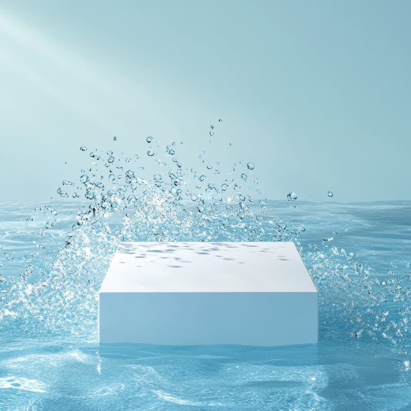 Water Splash with Cube on Blue Background. 3D Illustration, 3D Rendering Stock Illustration ...