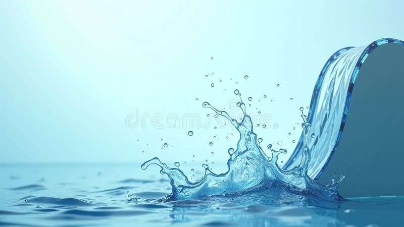Water Splash with Curved Stream Against Light Blue Background Stock ...