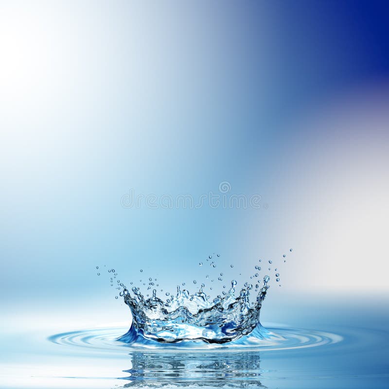 Water Splash in Dark Blue Color with a Drop of Water Flying from Above ...