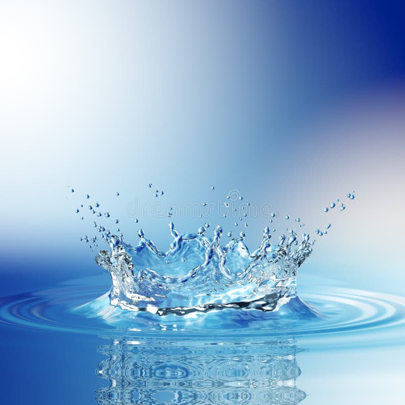 Water Splash in Dark Blue Color with a Drop of Water Flying from Above ...