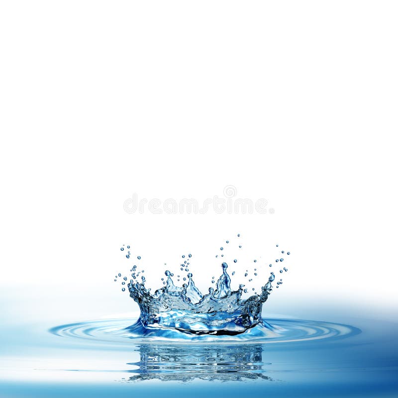 Water Splash in Dark Blue Color with a Drop of Water Flying from Above ...