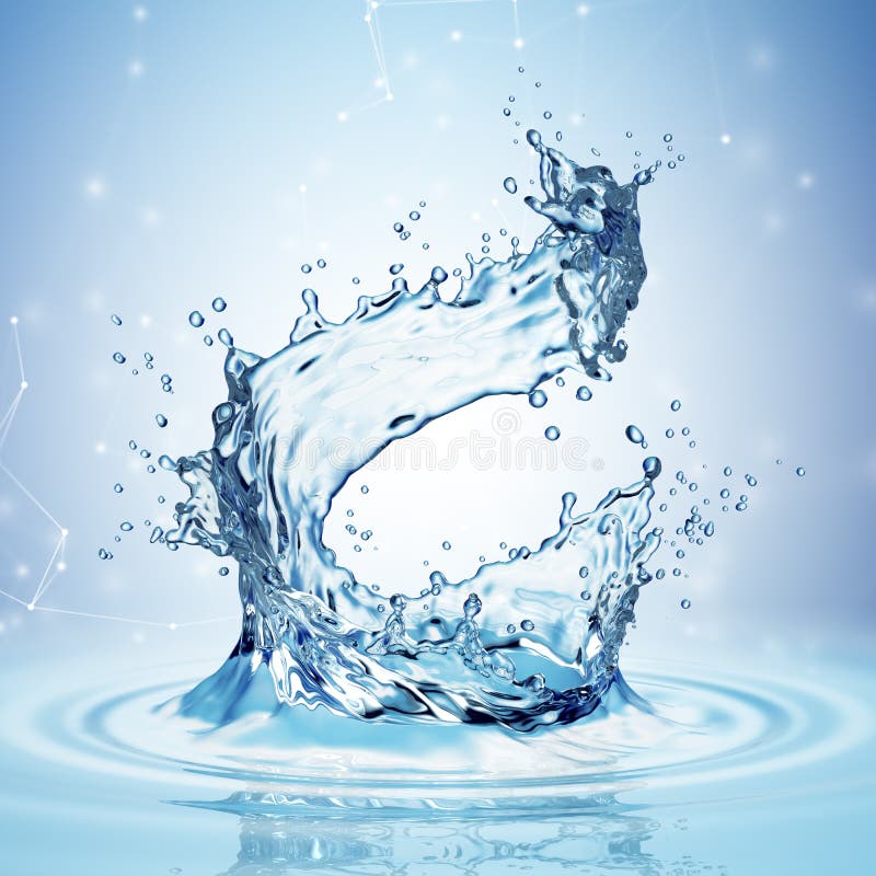 Water Splash in Dark Blue Color with a Drop of Water Flying from Above ...