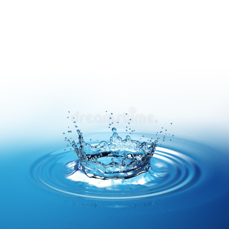 Water Splash in Dark Blue Color with a Drop of Water Flying from Above ...