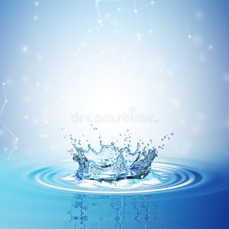 Water Splash in Dark Blue Color with a Drop of Water Flying from Above ...