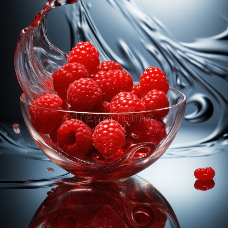 Water Splash Delight: Raspberry with Water Droplets on a Beautiful ...