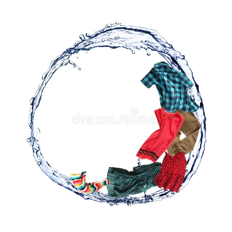 Water Splash with Different Clothes Isolated Stock Photo - Image of ...