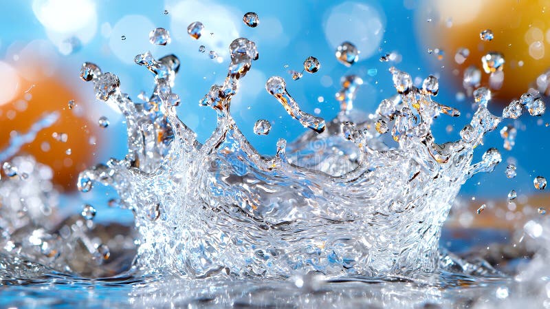 Water Splash with Droplets and Blue Background Creating Refreshing ...