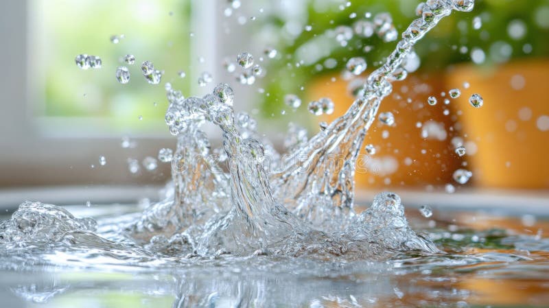 Water Splash with Droplets and Reflections on a Surface Stock Image ...