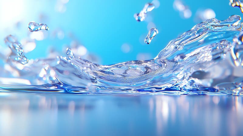 Water Splash and Drops Abstract on a Blue Background, Clean Fresh ...