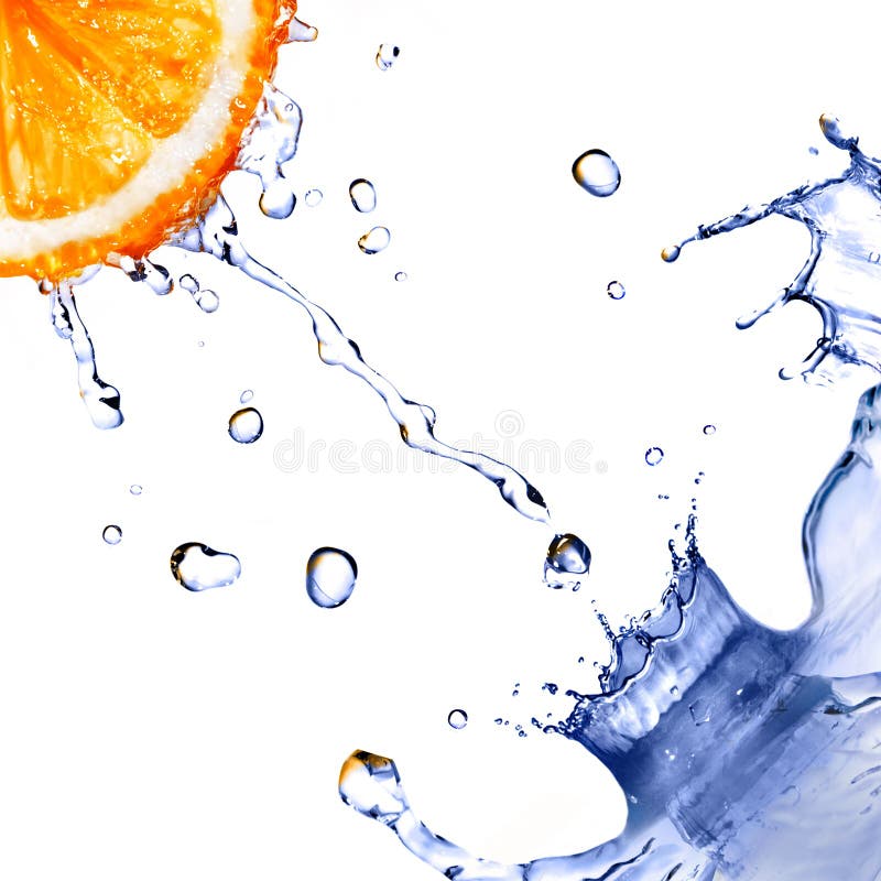 Water Splash and Drops on Orange Isolated on White Stock Image - Image ...