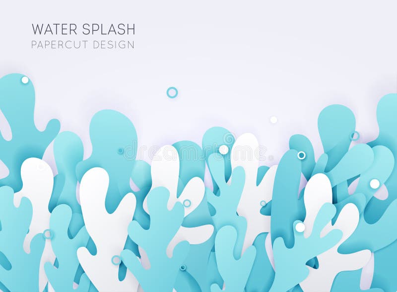 Water Splash with Drops in Paper Cut Style. Vector Illustration Stock ...
