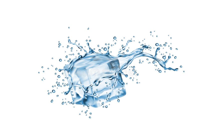 Water Splash Flow with Ice Cube, Isolated 3d Stock Vector ...