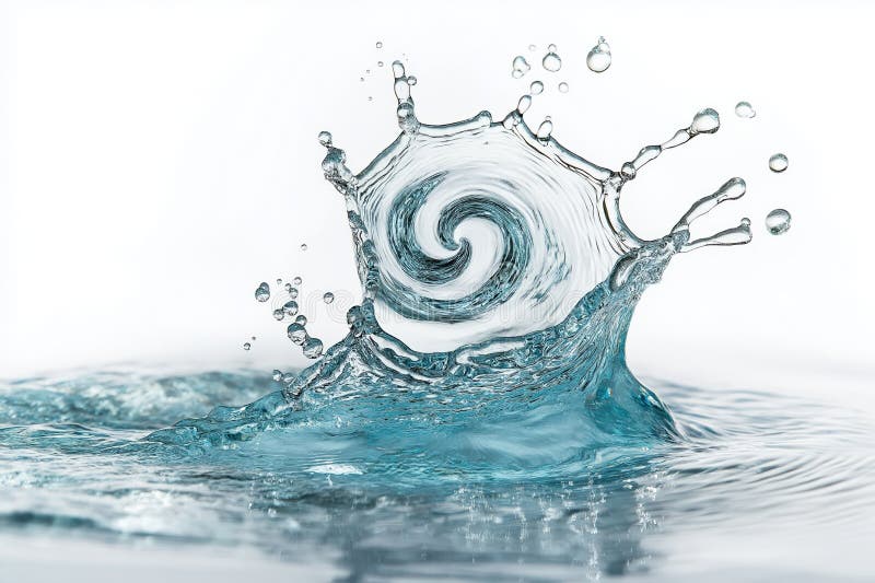 Water Splash Forms a Spiral Shape with Droplets in a Clear Pool on a ...