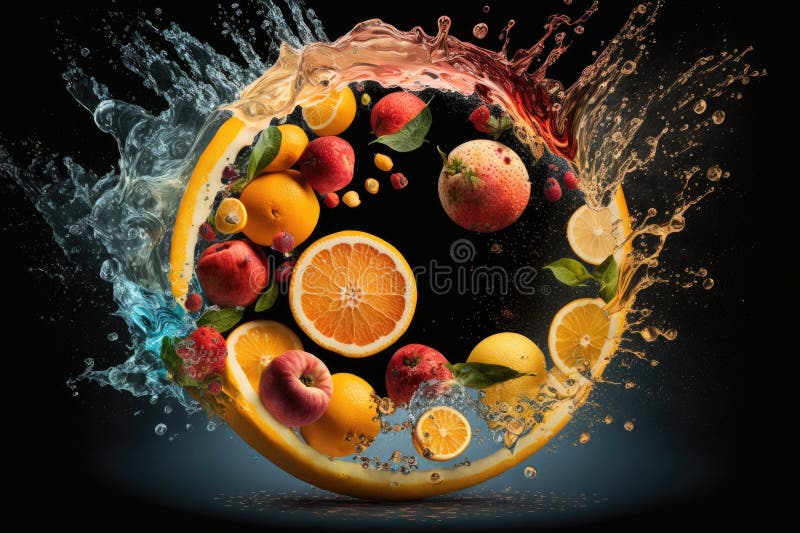 Water splash with fruits stock illustration. Illustration of cocktail ...