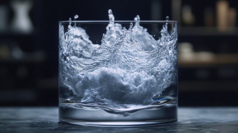 Water Splash in a Glass on Dark Background Stock Illustration ...