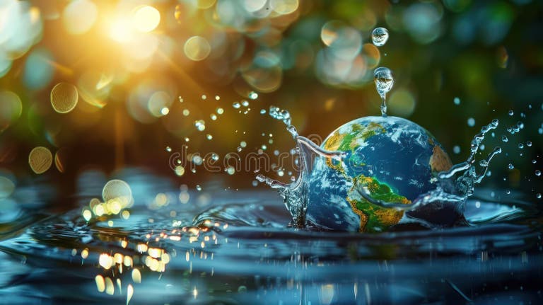 Earth Planet Splashing into Water: a Stunning Nature Scene Stock ...