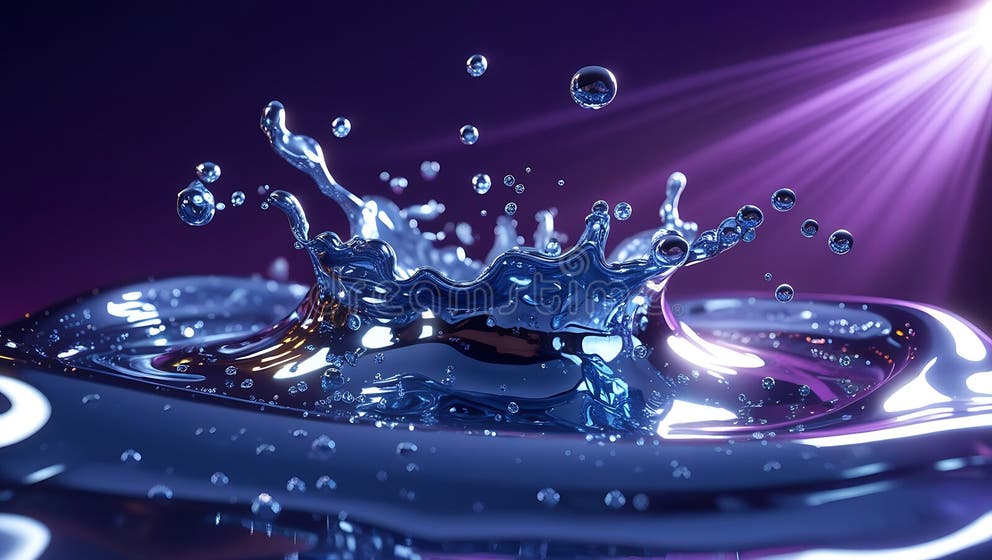 Water Splash with Glowing Blue and Purple Highlights in Abstract Liquid ...