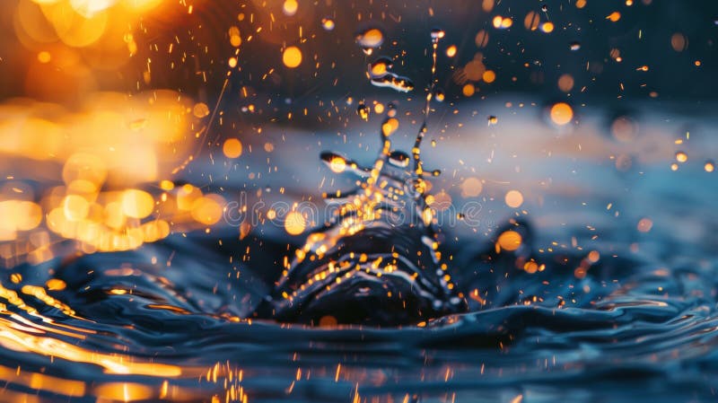 Water Splash with Glowing Bokeh at Sunset Stock Image - Image of sunset ...