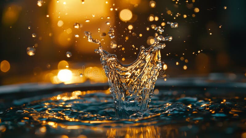 Water Splash in Golden Light Creating a Dynamic Visual Effect Stock ...