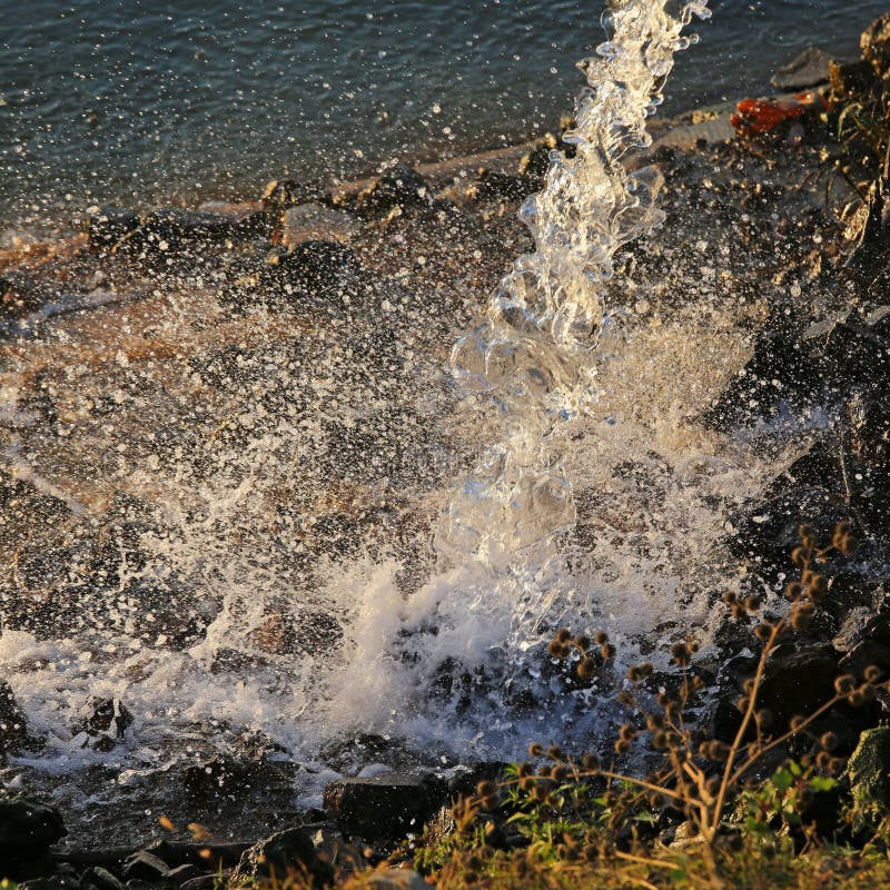Water Splash on the Ground and Flow To the River Stock Photo - Image of ...