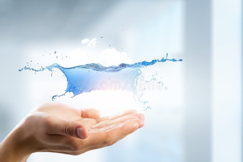 Hands with Water Splash . Mixed Media Stock Photo - Image of closeup ...