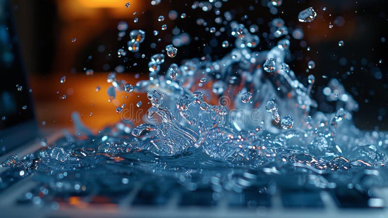Water Splash on Laptop Keyboard - Generative Ai Stock Illustration ...