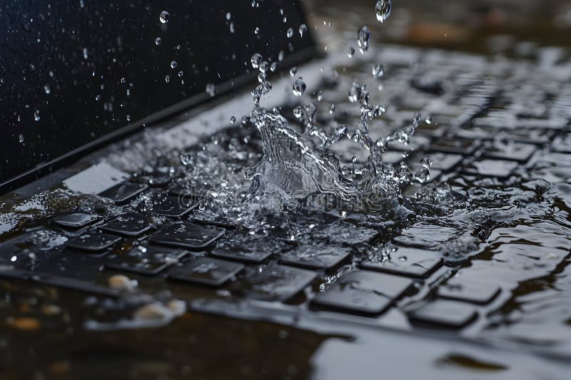 Water Splash on Laptop Keyboard in Rain: Technology and Nature ...