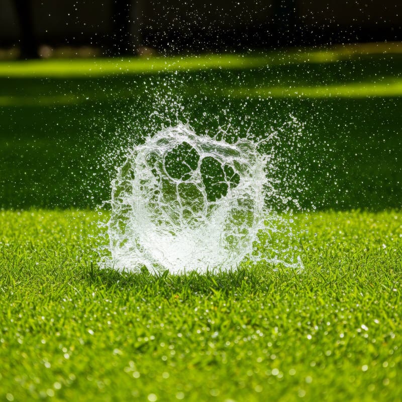Water Splash on Lush Green Grass Stock Illustration - Illustration of ...