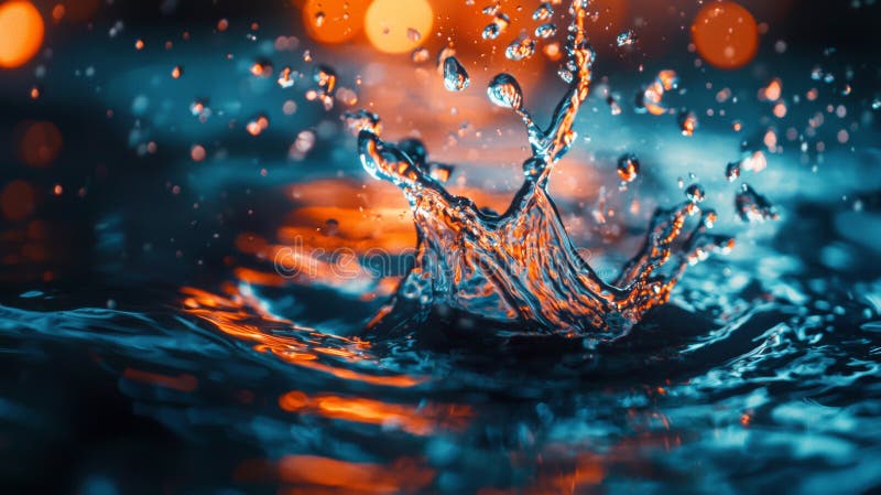 Water Splash in Motion with Orange and Blue Lighting Stock Photo ...