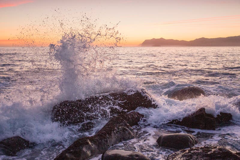 Water Splash Over the Rocks in Bermeo Stock Image - Image of light ...