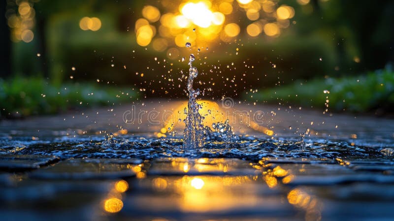 Water Splash on Paved Path, Golden Sunset Stock Illustration ...
