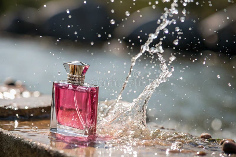 Water Splash with a Perfume Bottle Stock Illustration - Illustration of ...