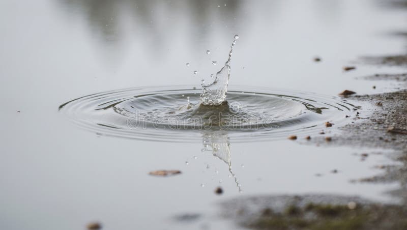 Water Splash in Puddles with Ripples Around Surface. Stock Photo ...