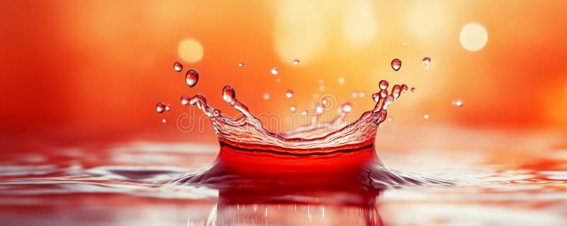 Water Splash with Red Liquid on Orange Background, Motion and Fluidity ...