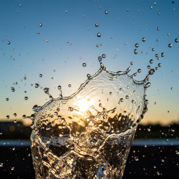 Water Splash at Sunset with Bright Sunlight Stock Illustration ...