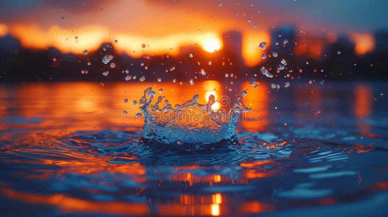 Water Splash at Sunset - Generative Ai Stock Illustration ...