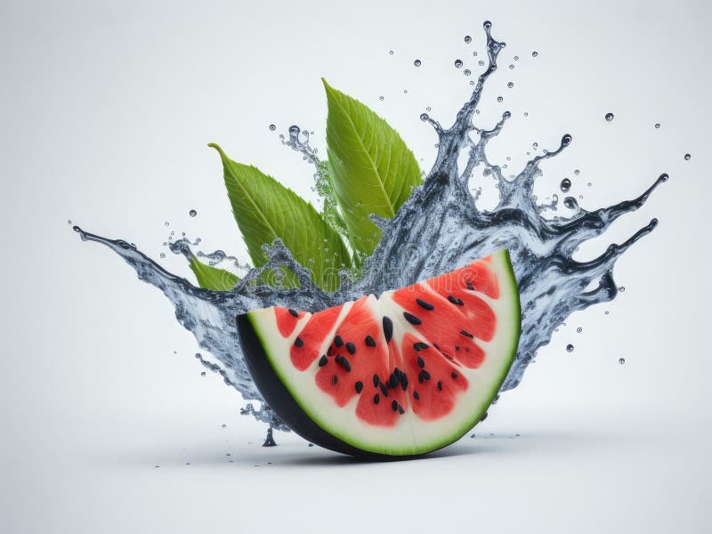Water Splash on White Background with Watermelon and Mint. Ai ...