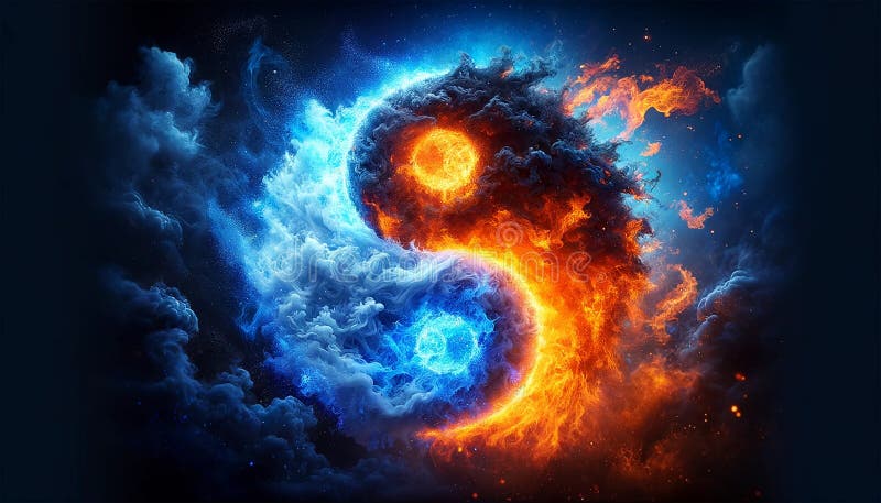Water Splash with Yin and Yang Symbol. Fire and Ice Color Cencept Stock ...