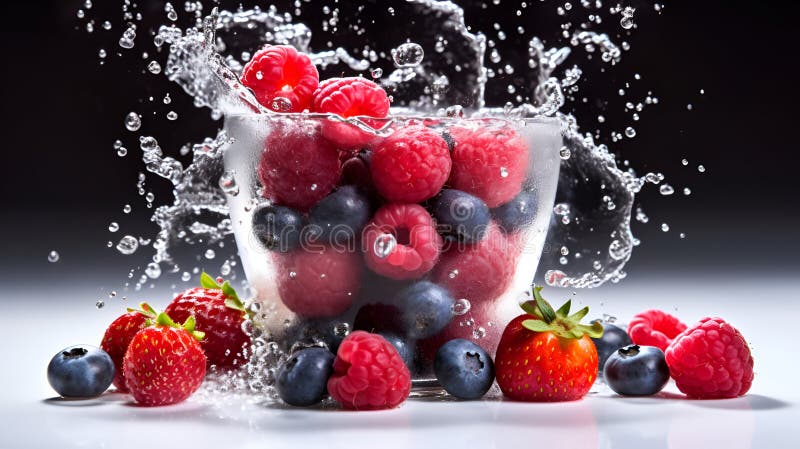 Water Splashed and Berry Drops Splash on White Stock Illustration ...