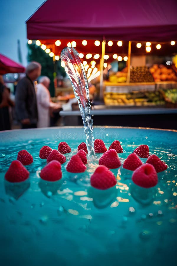 Splash Water Aggregate Raspberry Fruit with Drops Making Beautiful ...