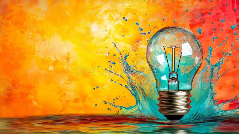 Water Splashes Around a Light Bulb, Creating a Colorful Effect Stock ...